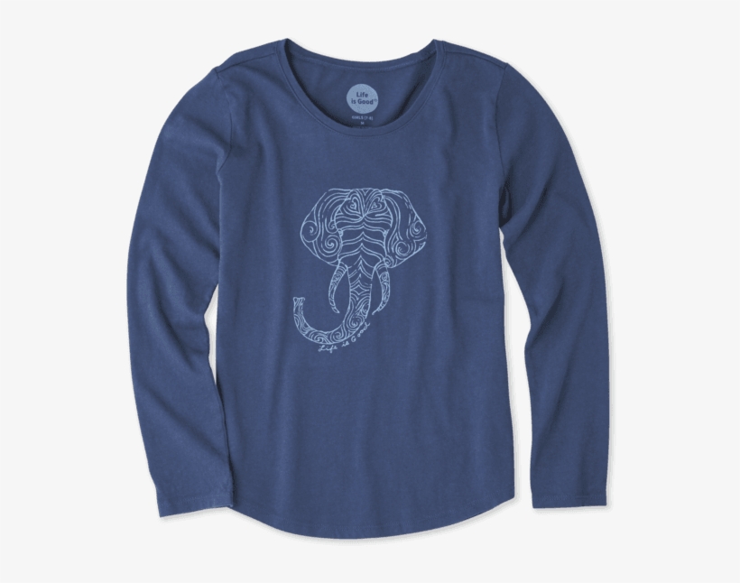 Girls Primal Elephant Smiling Long Sleeve Smooth Tee - Life Is Good ...