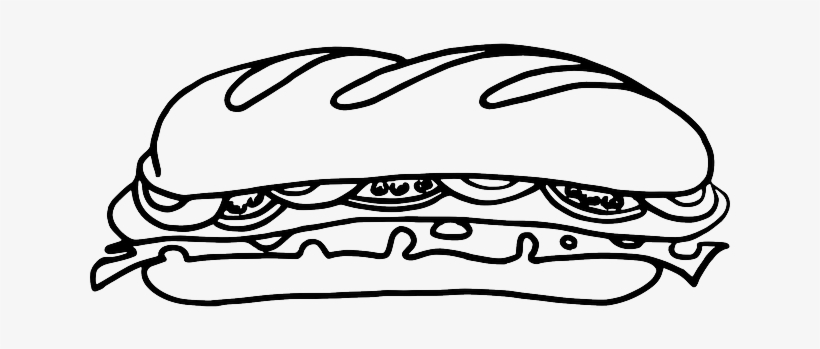 Sandwich, Food, Sausage, Outline, Baguette - Sandwich Black And White ...