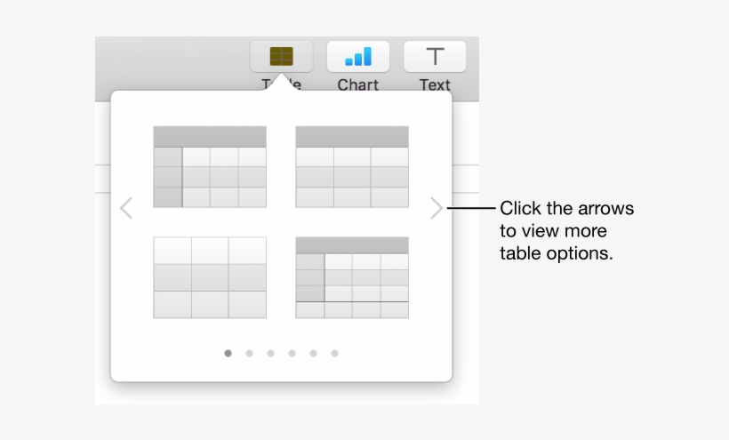 The Add Table Menu With Navigation Arrows - Pages Table PNG Image ...
