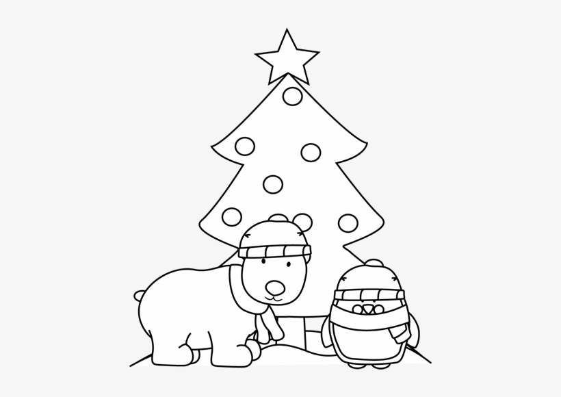 Black And White Polar Bear Penguin And Christmas Tree - Christmas Polar ...