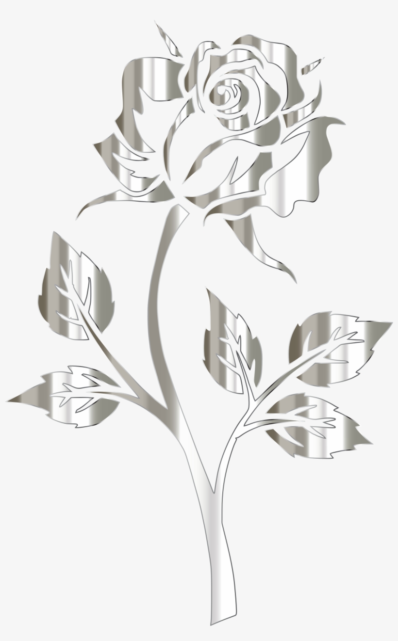 Download Polished Silver Rose Silhouette No Background - Silver Rose No ...