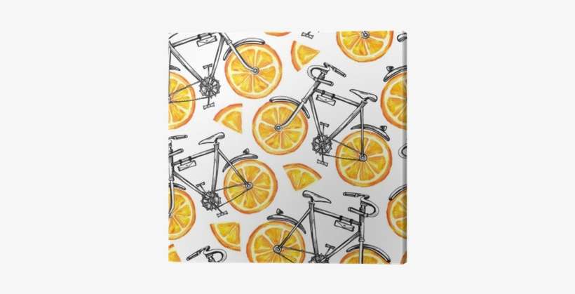 Watercolor Seamless Pattern Bicycles With Orange Wheels - Bicycle PNG ...