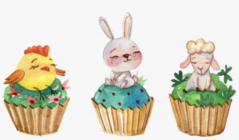 Easter Bunny Easter Cake Cupcake Watercolor Painting - Iuhan Fashion ...
