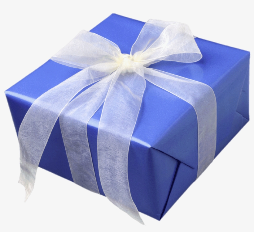 Blue Gift Box With White Ribbon - Gift Wrapped Box Png PNG Image ...
