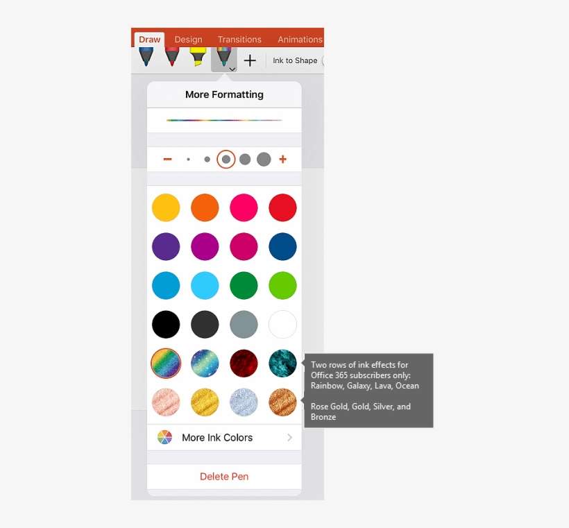 Ink Colors And Effects For Drawing With Ink In Office - Onenote Custom ...