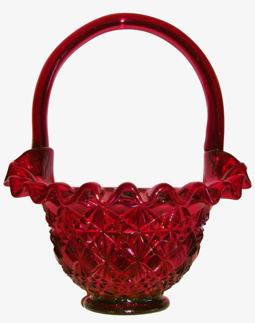 Fenton Ruby Red Diamond Fan Ruffled Basket - Floral Design PNG Image ...