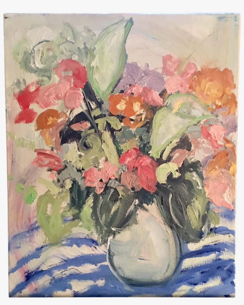 Floral In Blue Stripe Oil Painting By Jj Justice - Oil Painting PNG ...