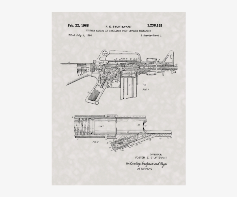 M16 Rifle, - Art Print: Borders' M-16 Rifle Patent, 61x46cm. PNG Image ...