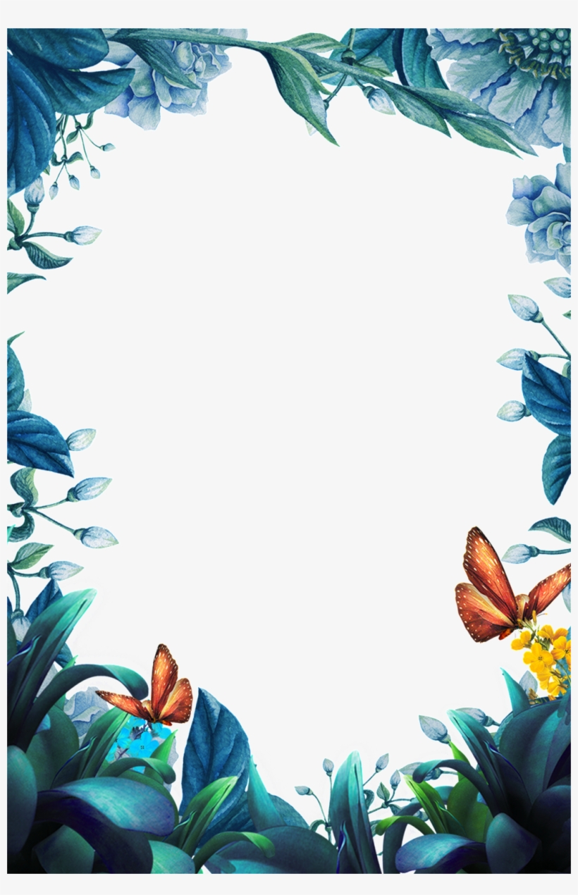 Blue Hand Painted Flowers Border Pattern - Forest Fairy Background Png ...