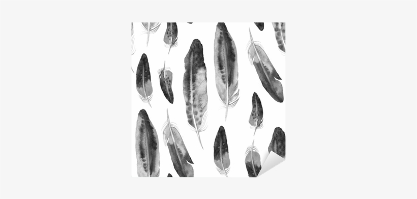 Seamless Pattern With Black Watercolor Feathers - Black Feather Pattern ...