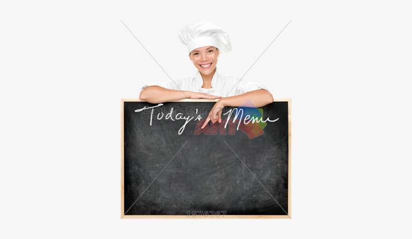 Stock Photo Of Smiling Pretty Asian Chef Pointing At - Today's Menu Png ...