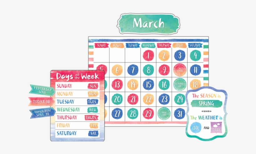 Watercolor Calendar Bulletin Board Display Set - Calendar Bulletin ...