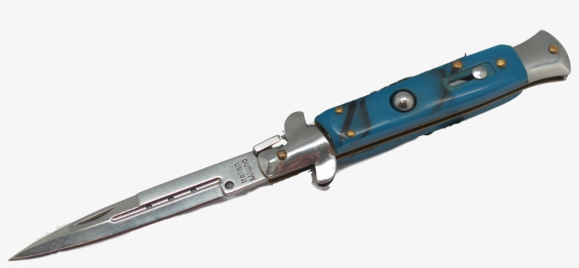 Classic Stiletto Switchblade With Blue Marble Handle - Switchblade ...