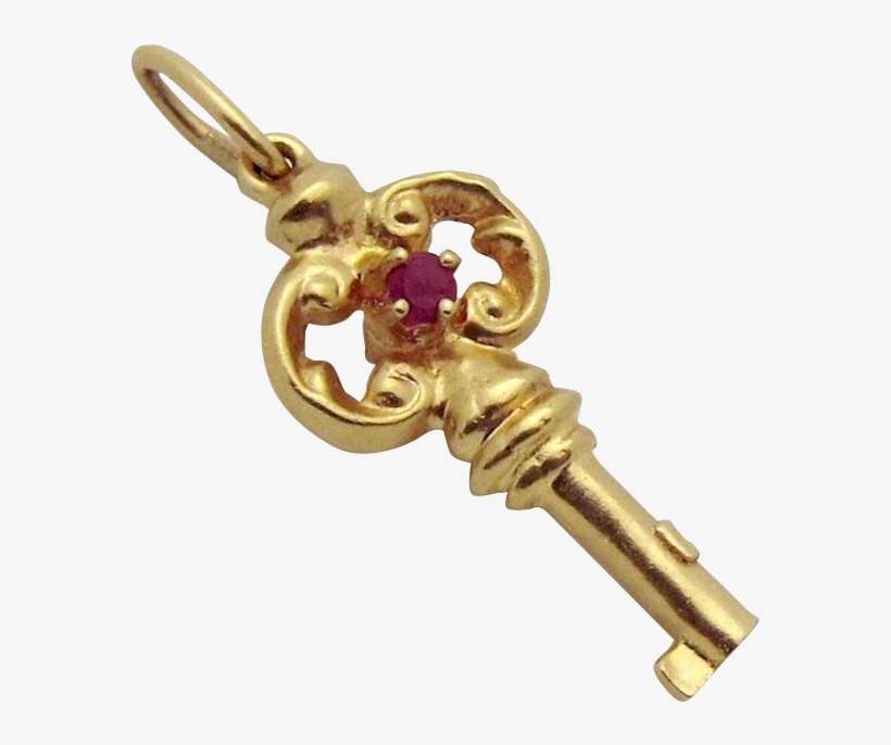 Vintage 14k Gold 3d Jeweled Skeleton Key With Ruby - Gold PNG Image ...