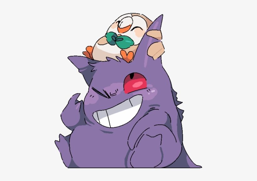 Rowlett With Gengar Please 💚 - Gengar And Rowlet PNG Image ...