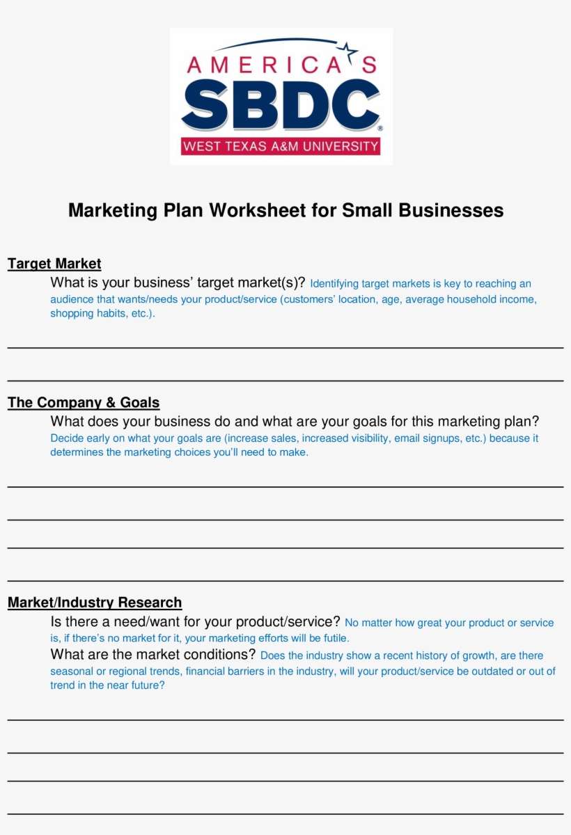 Small Business Marketing Plan Worksheet Main Image - Small Business ...