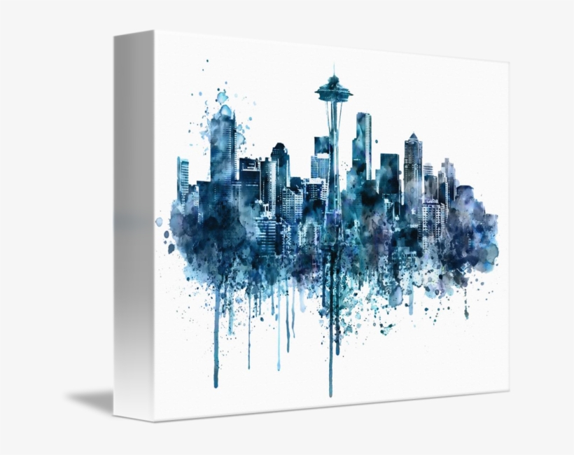 "seattle Skyline Monochrome Watercolor" By Marian Voicu, - Skyline In ...