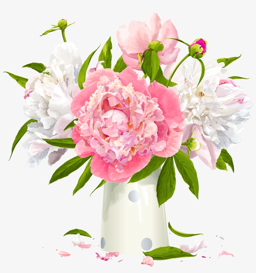 Vase With White And Pink Peonies Clipart - Peonies Clip Art Free PNG ...