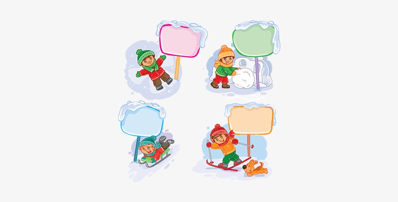 Set Vector Winter Icons With Little Children, Winter, - Vector Graphics ...