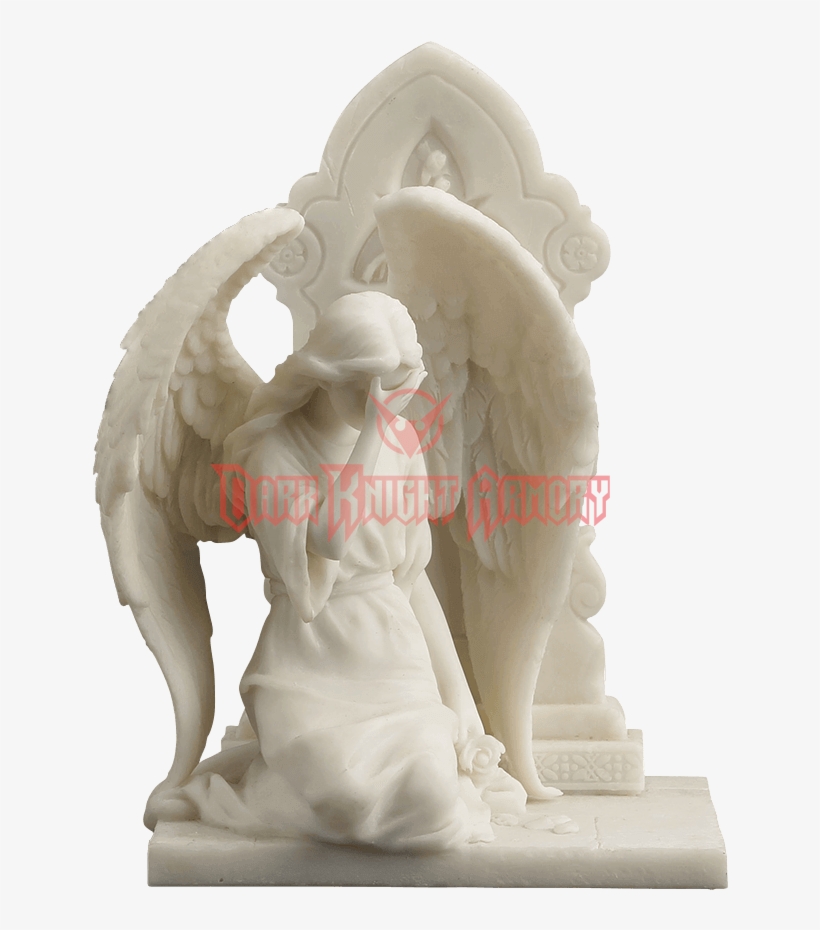 Marble Weeping Angel Kneeling By Tombstone - Transparent Angel PNG ...