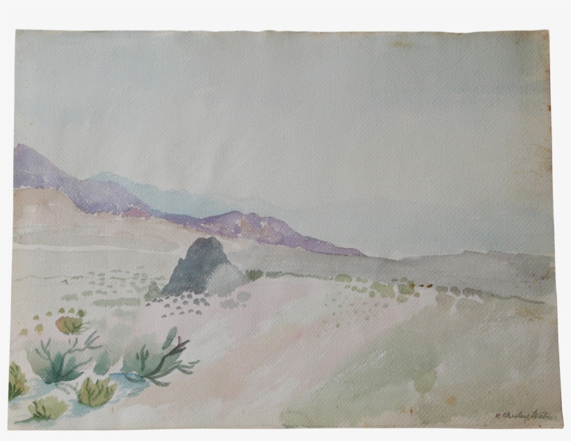Original Vintage Desert Landscape Watercolor Painting - Drawing PNG ...
