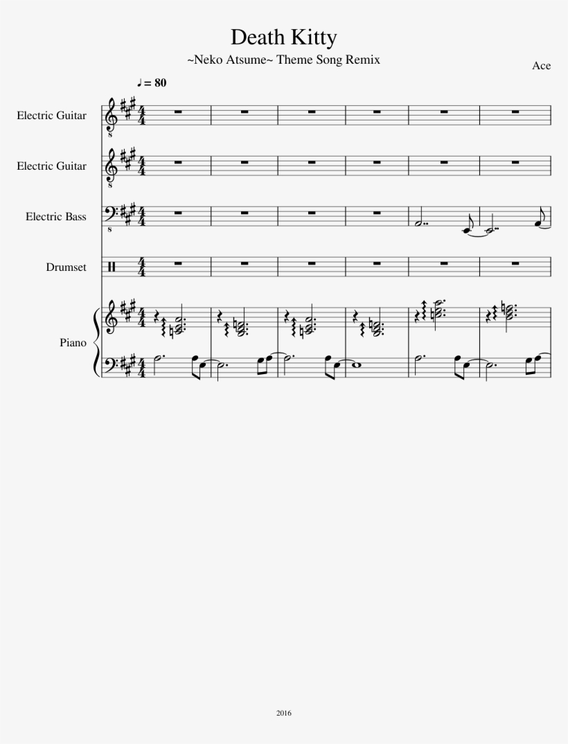 Death Kitty Sheet Music Composed By Ace 1 Of 9 Pages - Music PNG Image ...