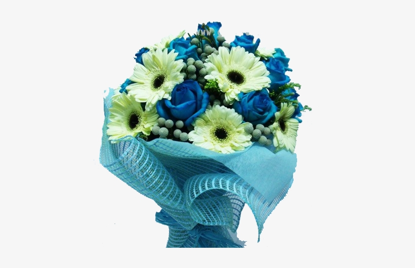White Gerbera With Blue Roses - Png Blue Rose Bouquet PNG Image | Transparent PNG Free Download ...