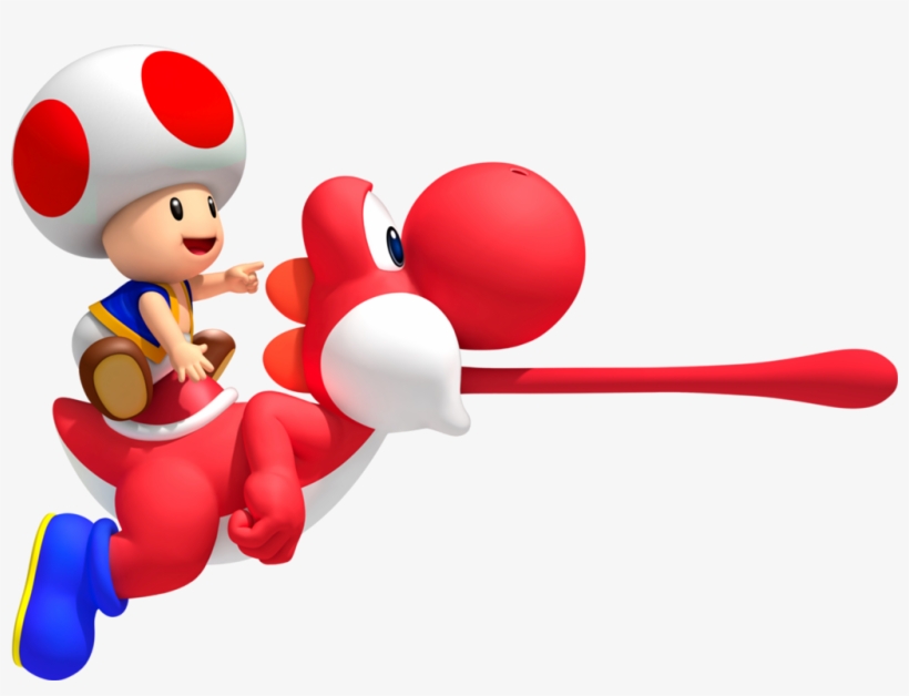 Red Toad On Red Yoshi - New Super Mario Bros Wii PNG Image ...