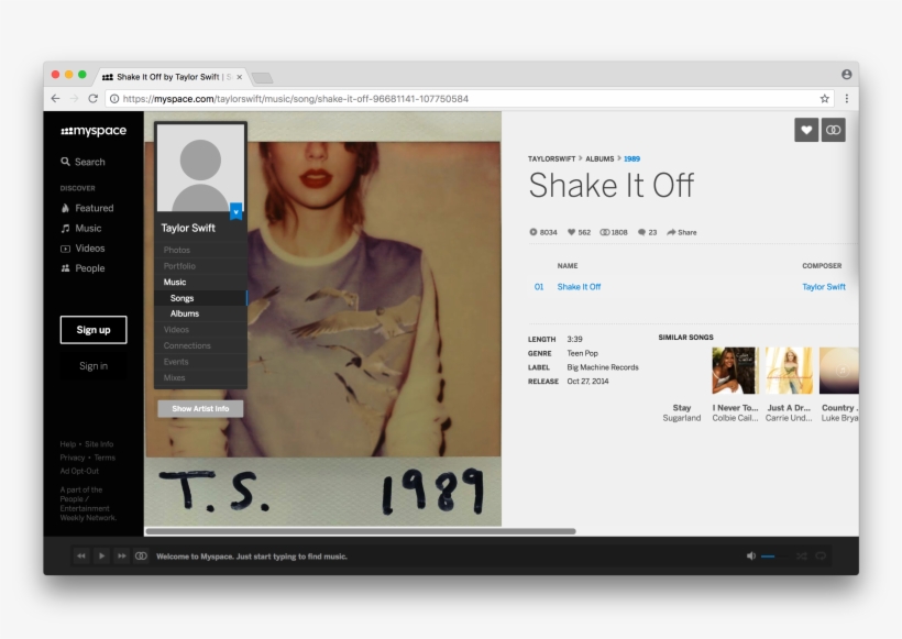 Myspace - Taylor Swift 1989 Guitar Songbook PNG Image | Transparent PNG ...