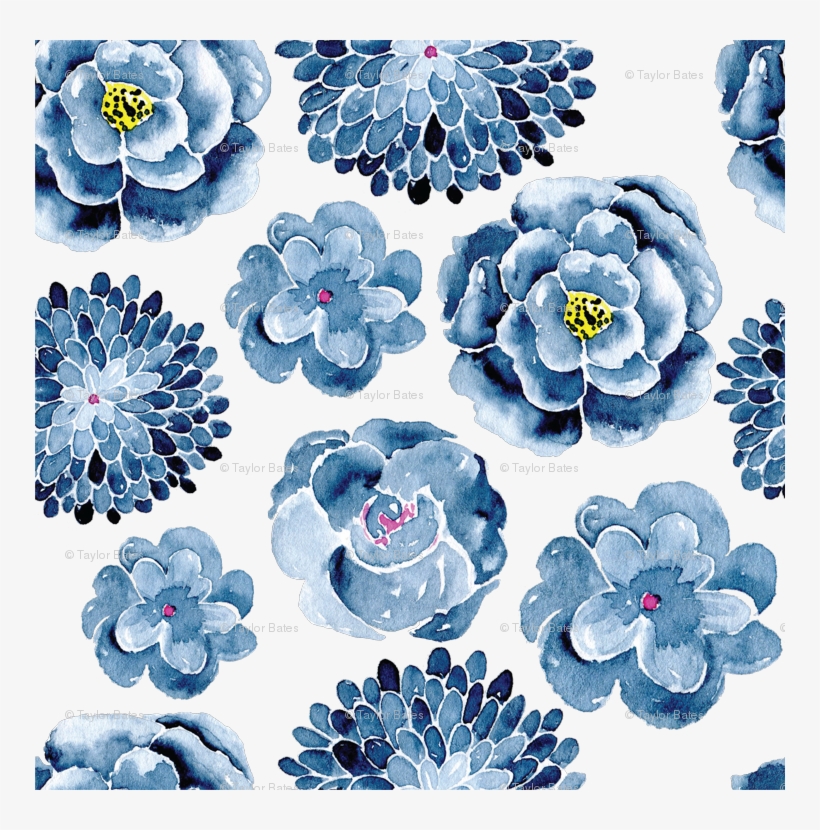 Download Navy Blue Watercolor Flowers Png | Transparent PNG Download ...