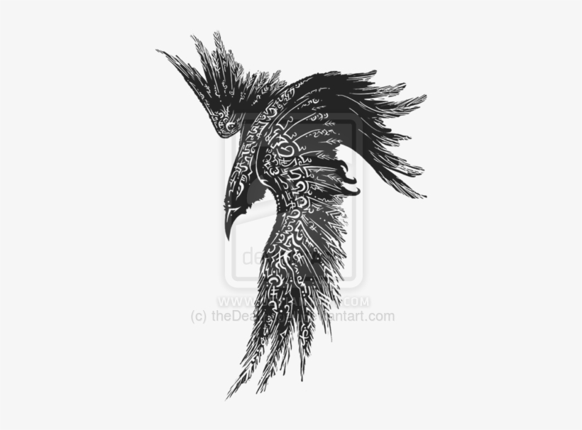 Raven Rune Tattoo By Thedeathspell - Norse Raven Tattoo PNG Image ...