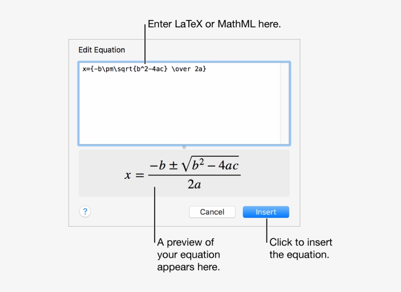 The Edit Equation Dialog, Showing The Quadratic Formula - Equation PNG ...