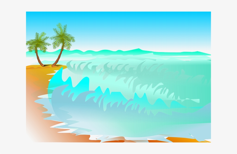 Download Palm Trees, Beach, Ocean, Tide, Waves, Surf, Surfing - Cartoon ...