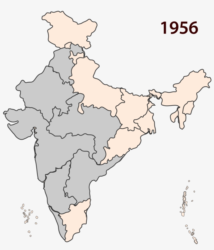 States Across India Are Reorganised - Map Of India In 1956 PNG Image ...