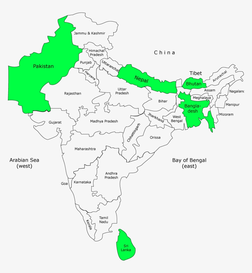 Administrative Map Of India - Indian Subcontinent Map Png PNG Image ...