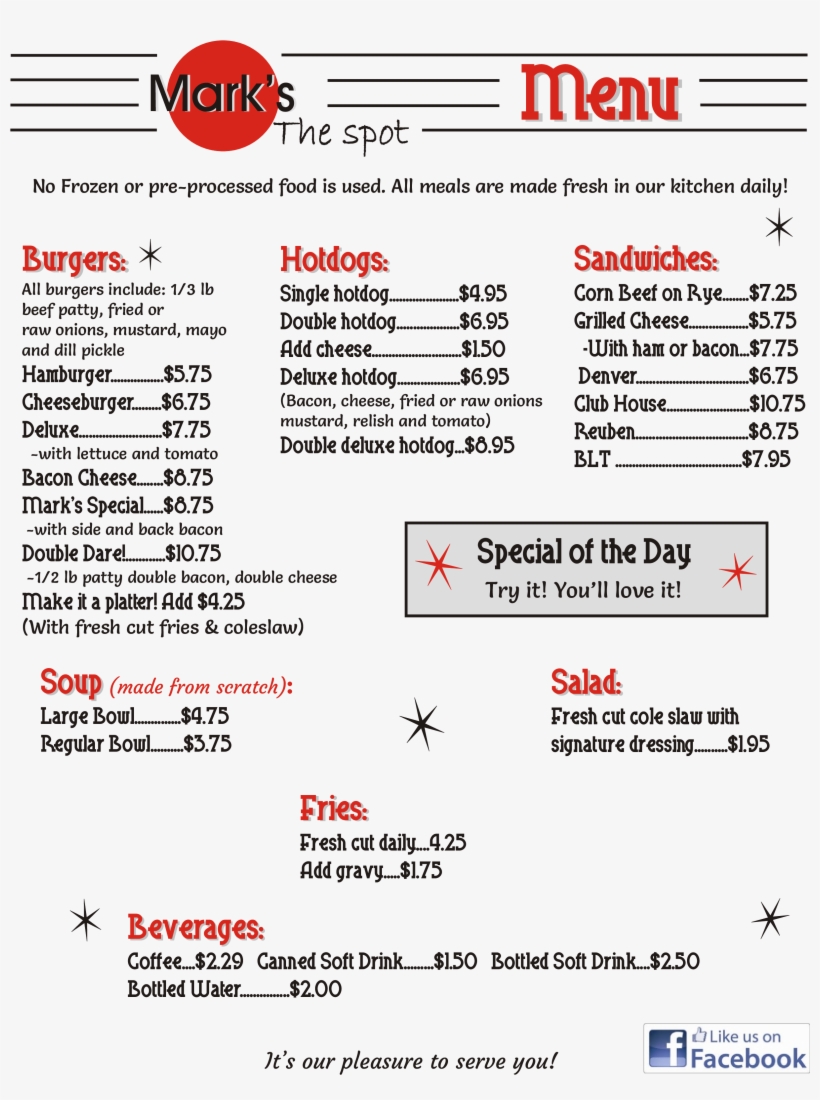 Mark's The Spot, St - Menu PNG Image | Transparent PNG Free Download on ...