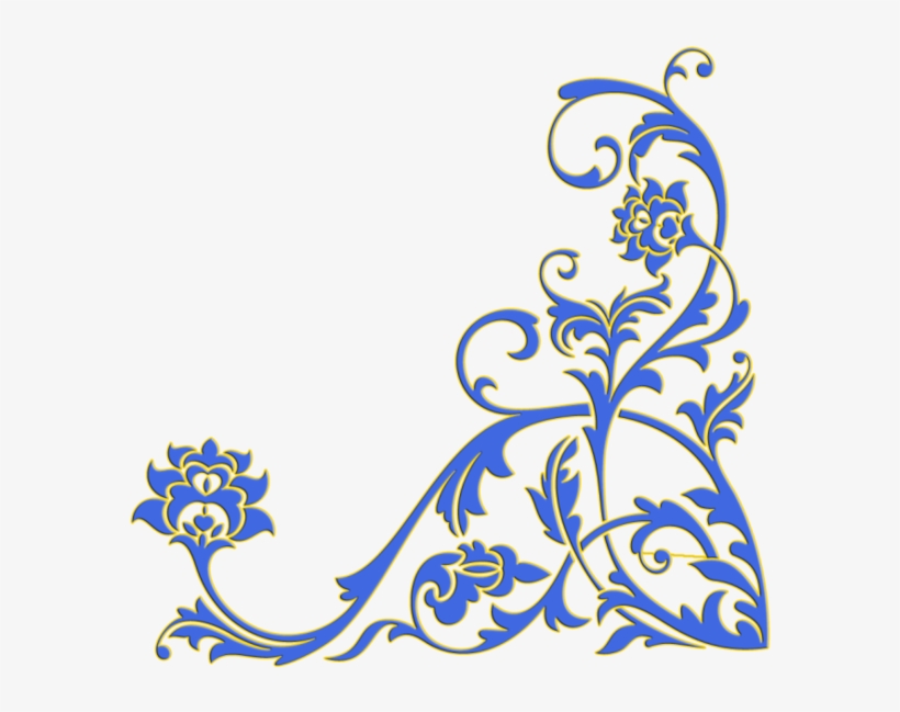 Filigree Decoration Border Edge Frame Blue Yellow Flow - Blue And Gold ...