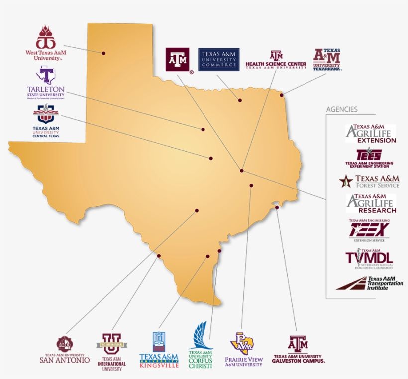 Download Texas Universities Map - Texas A&m University System Map | Transparent PNG Download ...