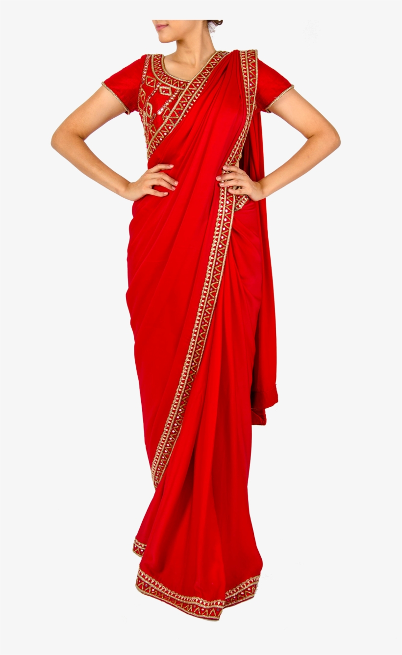 Red Mirror Work Saree By Stylease Exclusive - Laurel Bariano PNG Image ...
