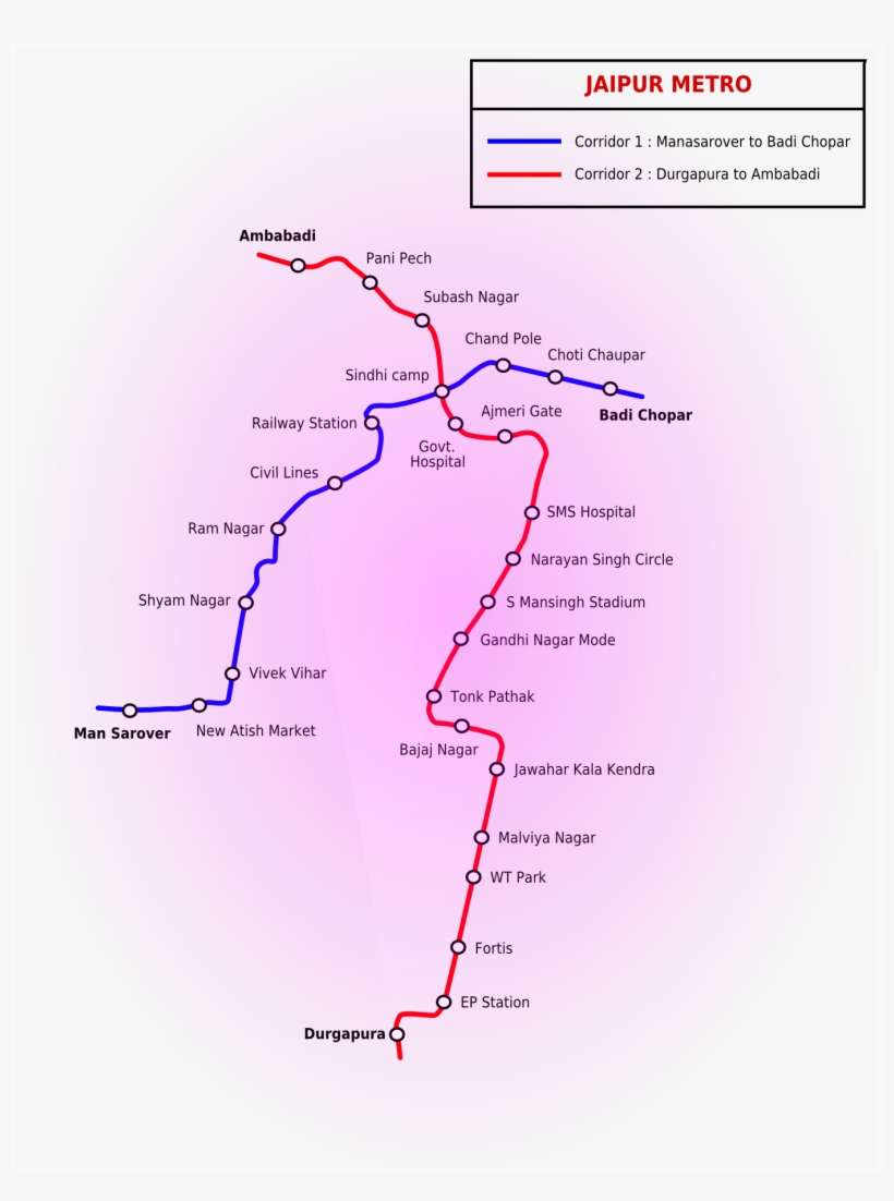 Map Of Jaipur Metro Created Using Inkscape - Jaipur Metro Route Map PNG ...