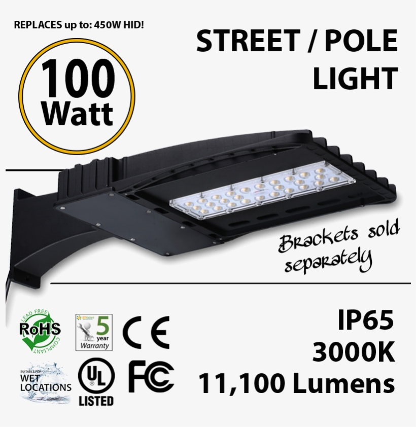 100w Led Street Light / Pole Mount Fixture 11100 Lm - 62 Watts - 7165 ...