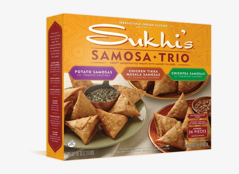 Samosa Trio - Sukhi's Chicken Samosas - 7 Oz Box PNG Image ...