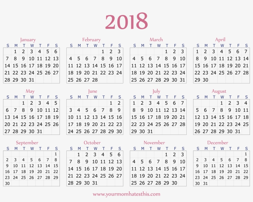 Pink 2018 Calendar Sample - Calendario Fecha Juliana 2018 PNG Image ...