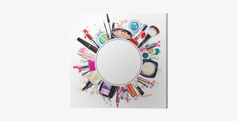 Frame Of Various Watercolor Decorative Cosmetic - Makeup Products ...