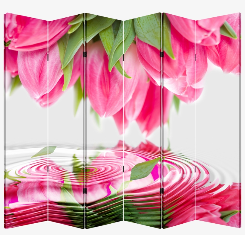 6 Panel Folding Screen Canvas Divider- Pink Tulips - 6 Panel Folding ...