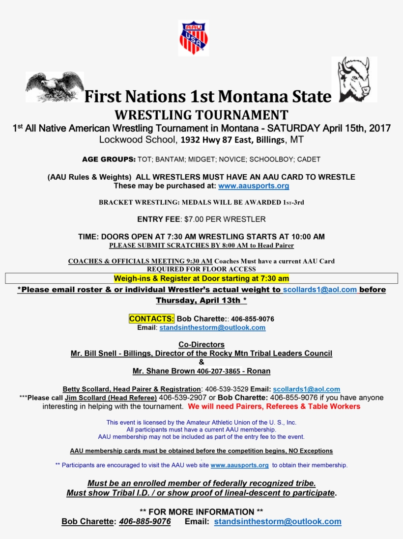 1st Montana State First Nations Wrestling Tournament - Aau PNG Image ...