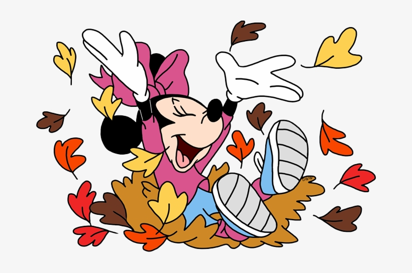 Young Minnie Jumping In Fall Leaves Pile - Mickey Mouse Fall PNG Image ...