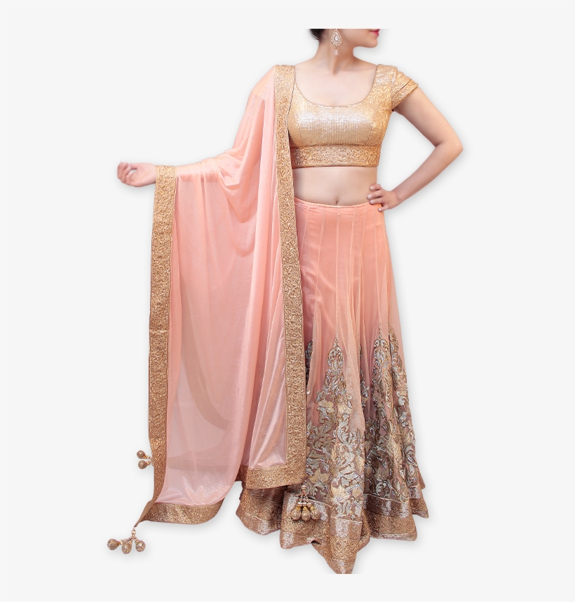 Download Peach And Gold Bridal Lehenga - Lehenga | Transparent PNG ...