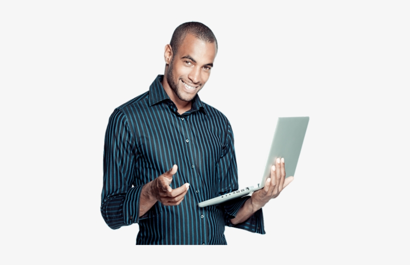 Happy Guy - Black Man With Computer PNG Image | Transparent PNG Free ...