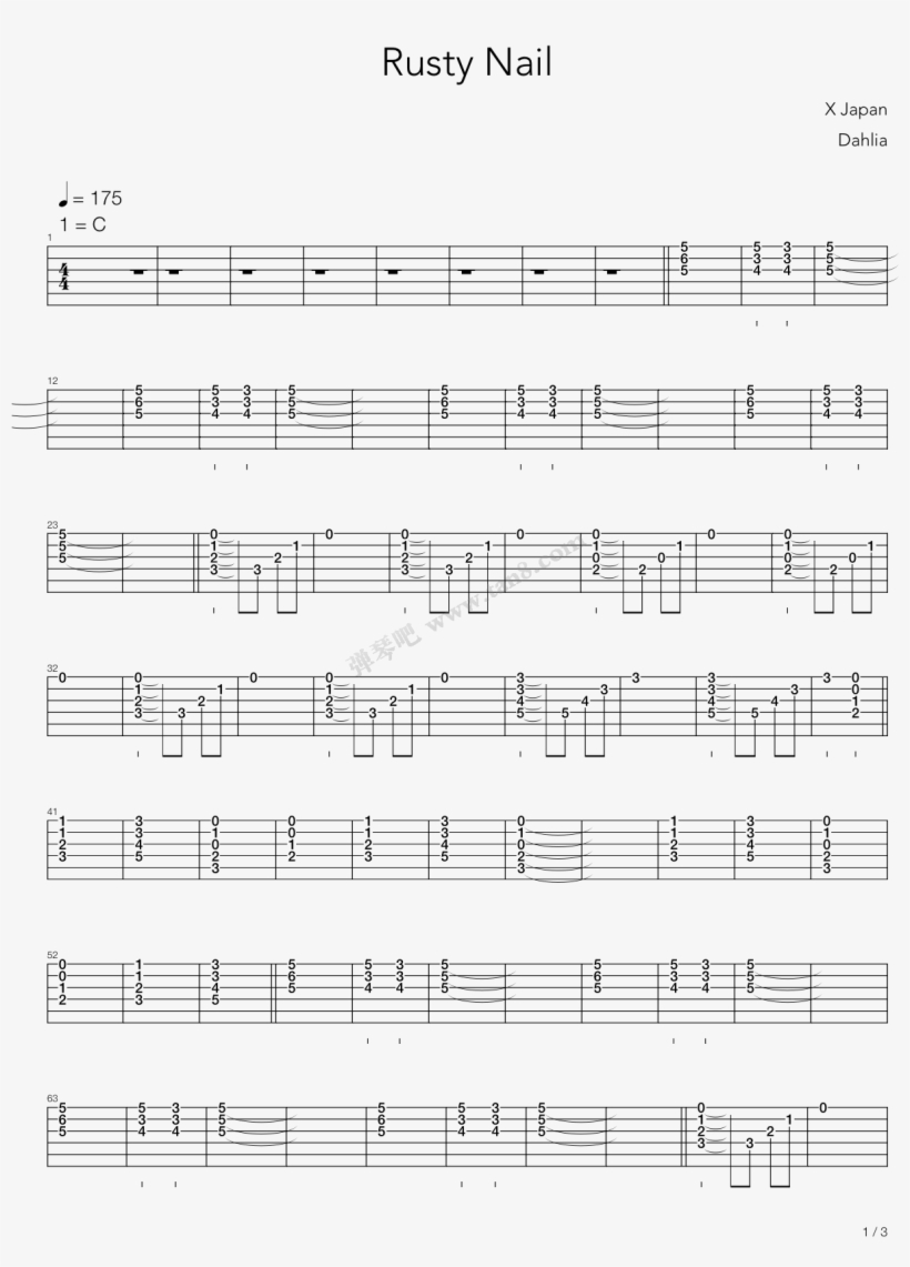 Rusty Nail 电吉他 第1张 - Sheet Music PNG Image | Transparent PNG Free ...